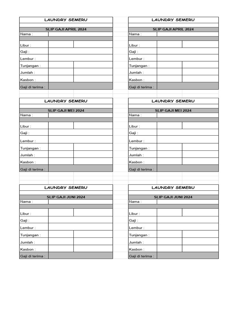 Slip Gaji Pegawai Laundry Semeru | PDF