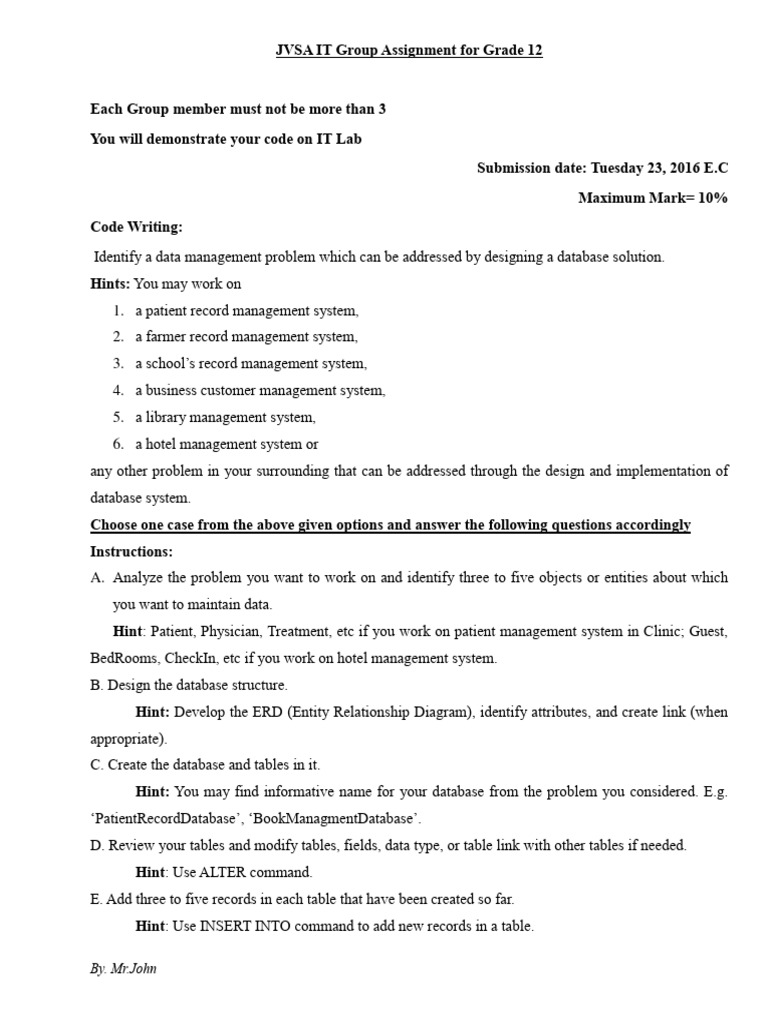 Grade 12 Database Design Assignment | PDF
