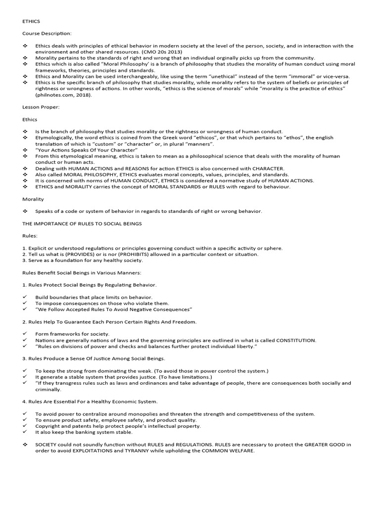 ETHICS | PDF | Morality | Justice