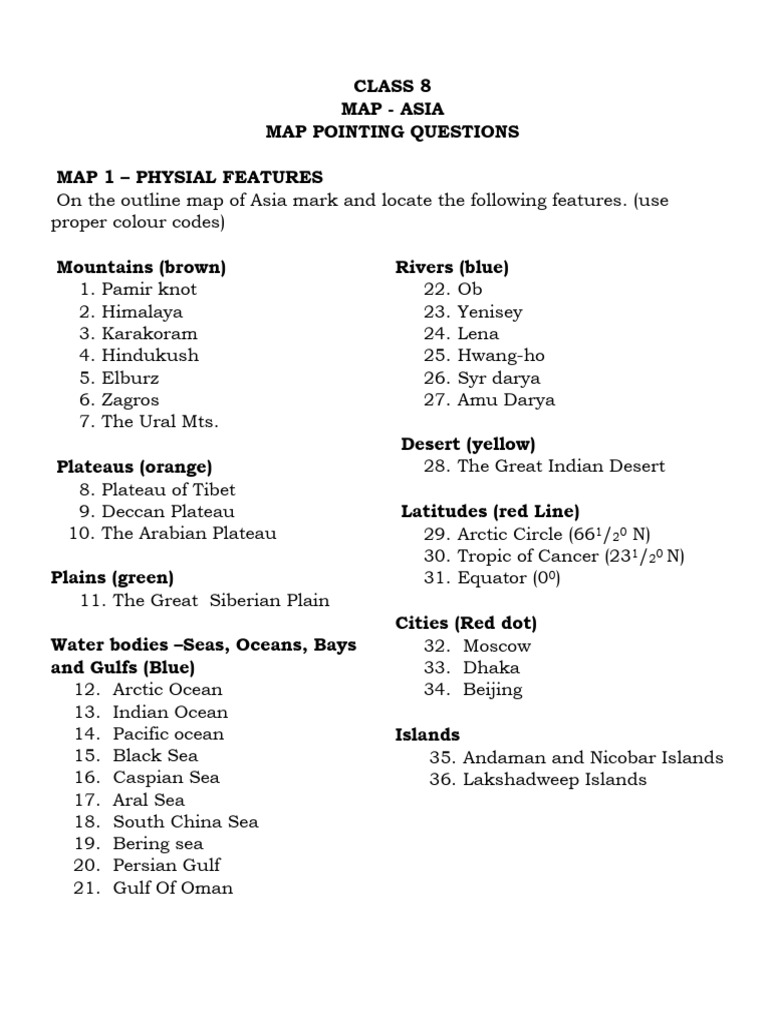 Asia Physical Map Labeling Guide | PDF