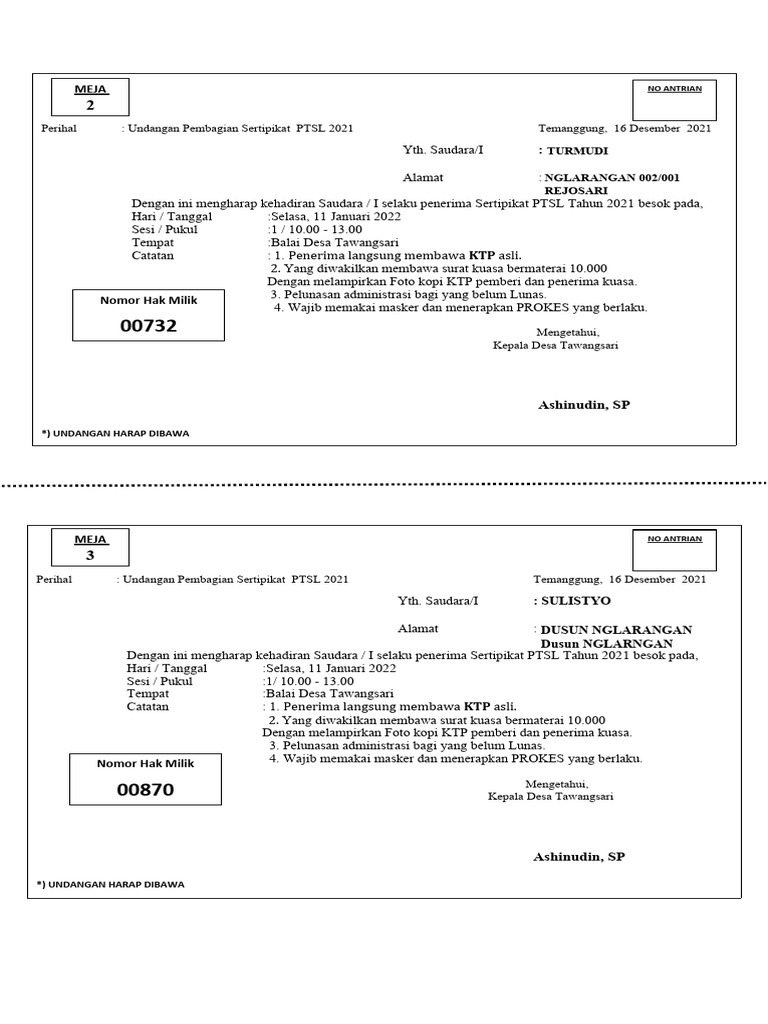 Undangan PTSL 2021 | PDF