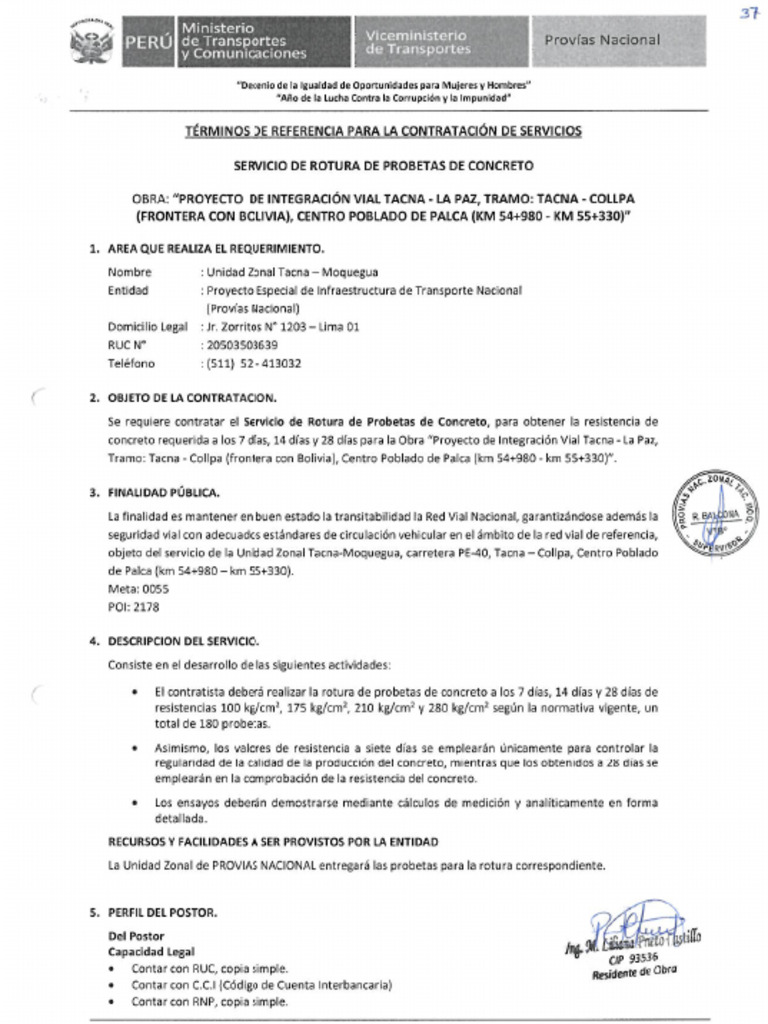 TDR SERVICIO DE ROTURA DE PROBETAS DE CONCRETO | PDF TDR SERVICIO DE ROTURA DE PROBETAS DE CONCRETO | PDF