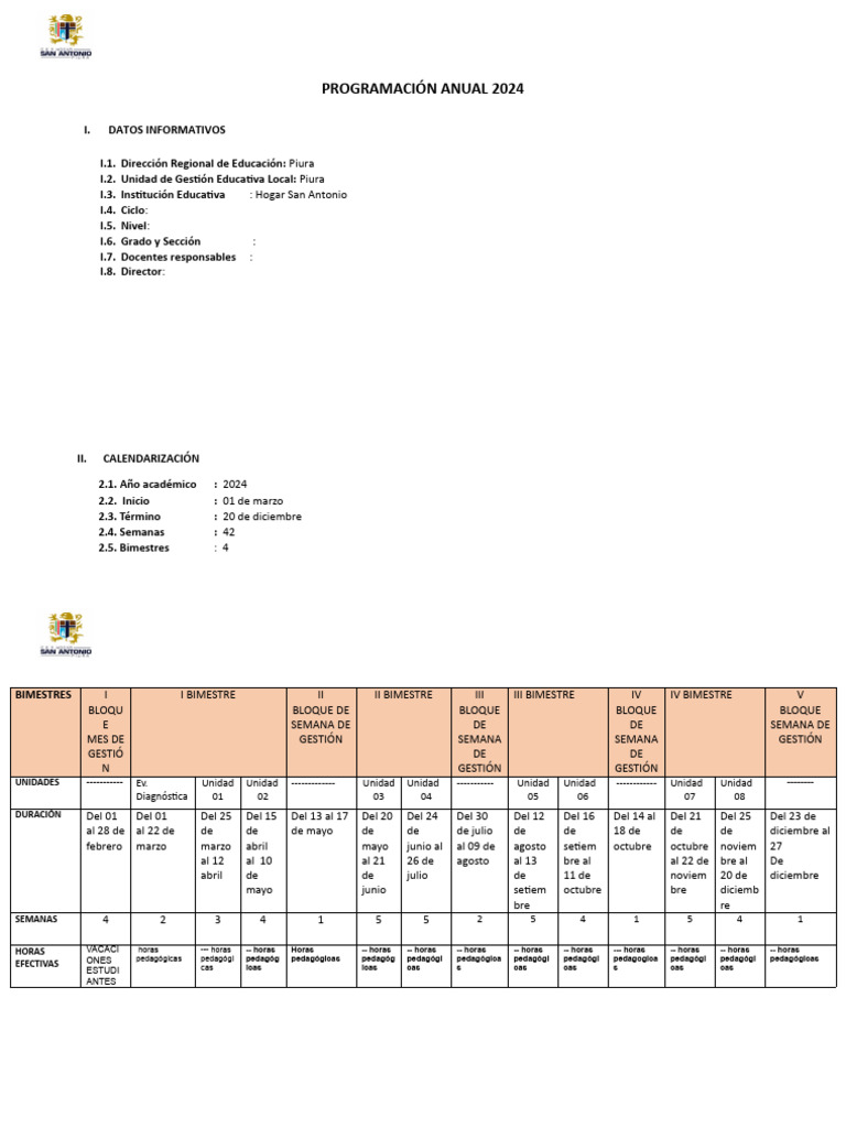 Formato de Programación Anual 2024 | Descargar gratis PDF | Evaluación | Enseñando