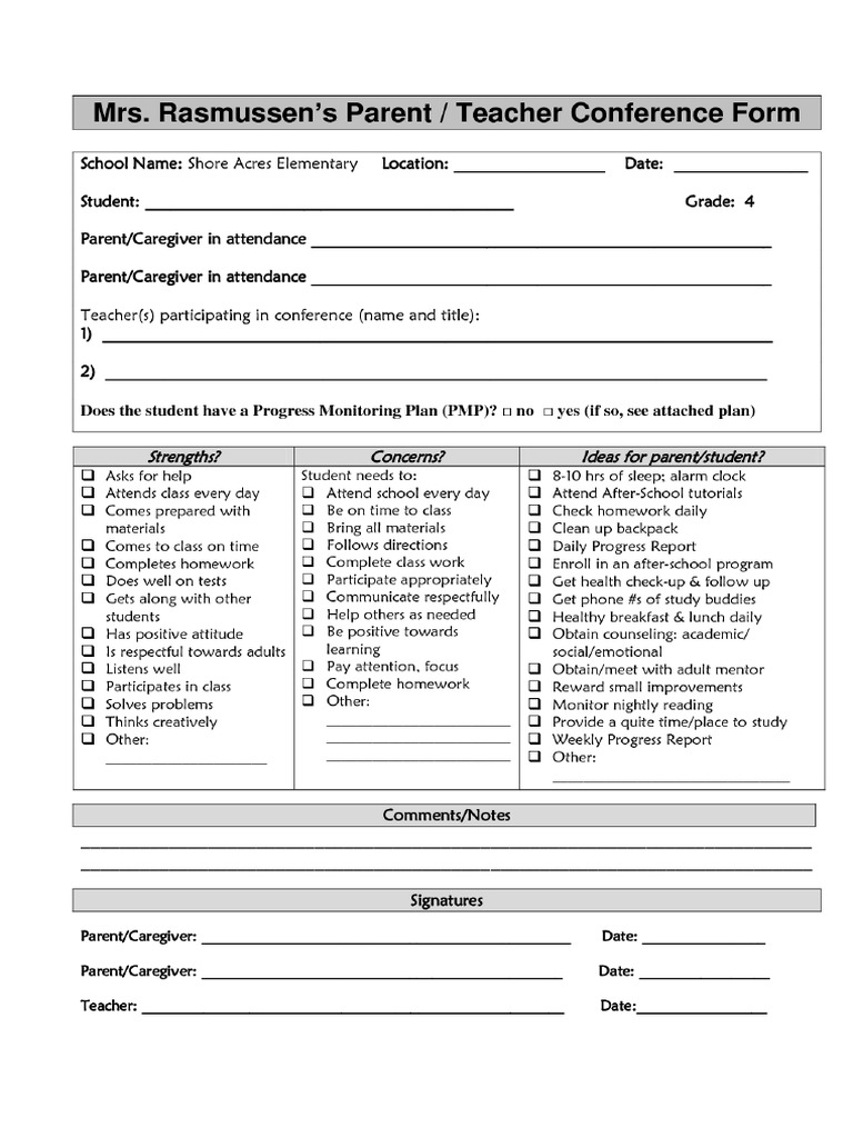 Parent Teacher Form | PDF