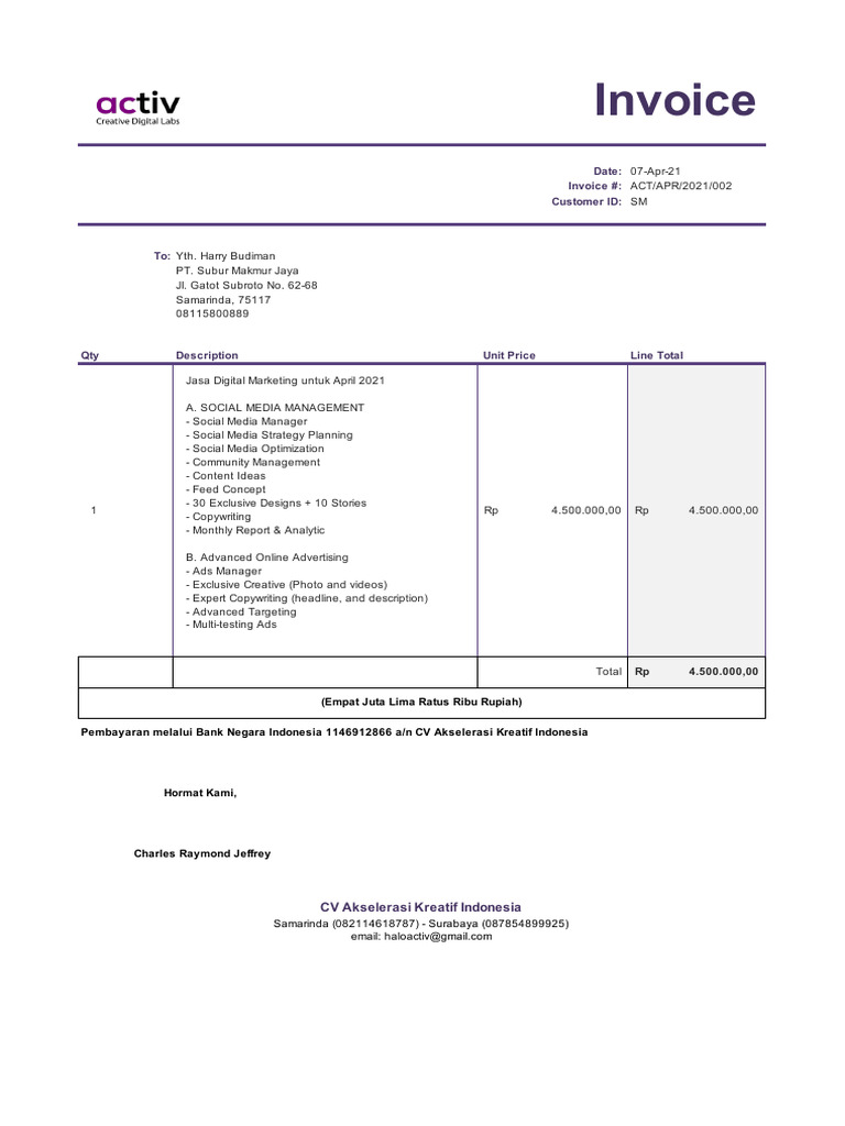Invoice SM April | PDF