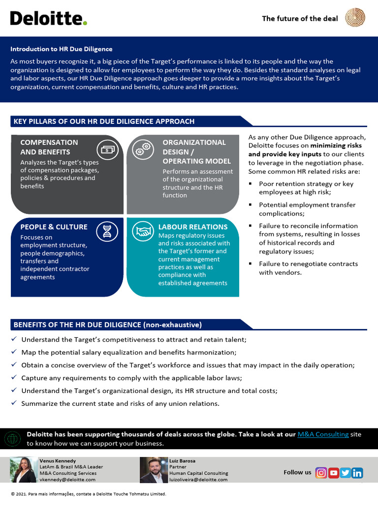 Deloitte HR Due Diligencennnn | PDF | Employment | Due Diligence Deloitte HR Due Diligencennnn | PDF | Employment | Due Diligence