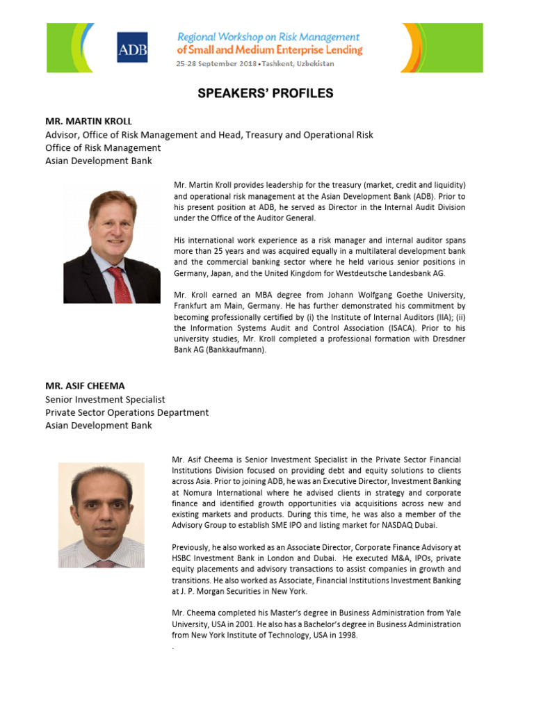 02 Speakers Profiles | PDF | Asian Development Bank | Investment Banking