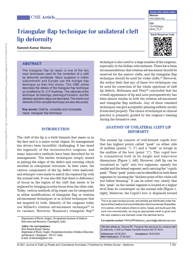 Triangular Flap Technique For Unilateral Cleft Lip.16 | Download Free ...