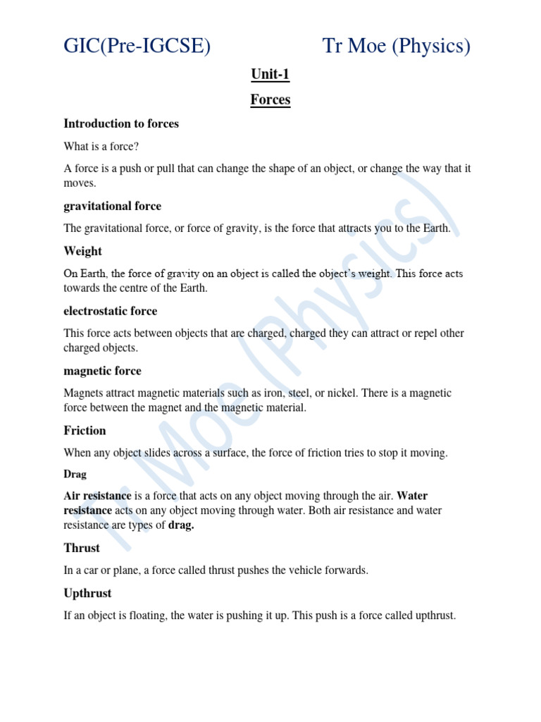 Unit-1 (Summary Notes) | Download Free PDF | Force | Weight