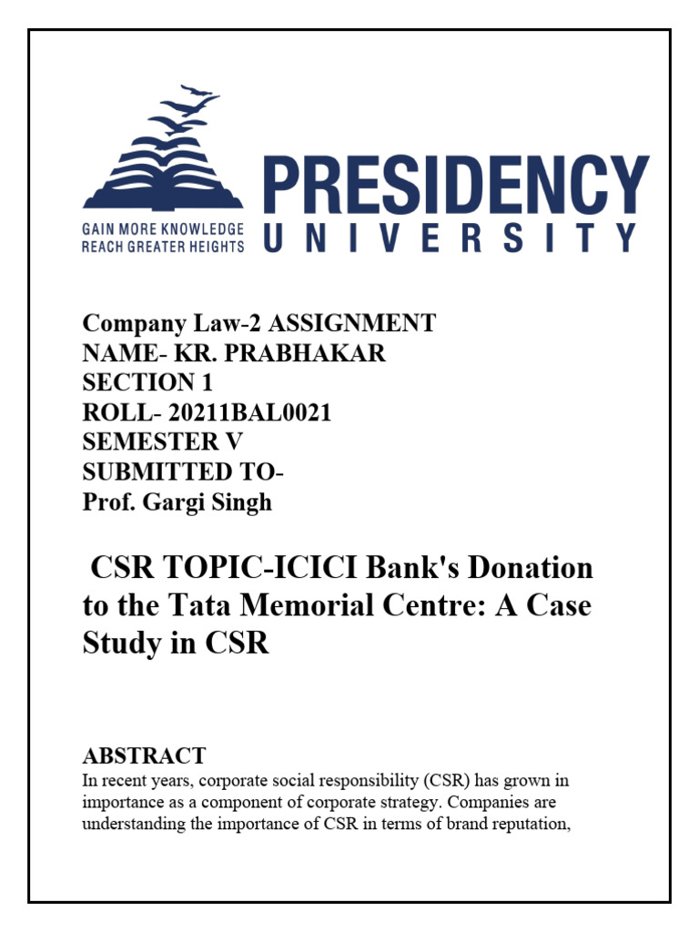 CSR Impact: ICICI Bank & Tata Memorial | PDF | Corporate Social ...