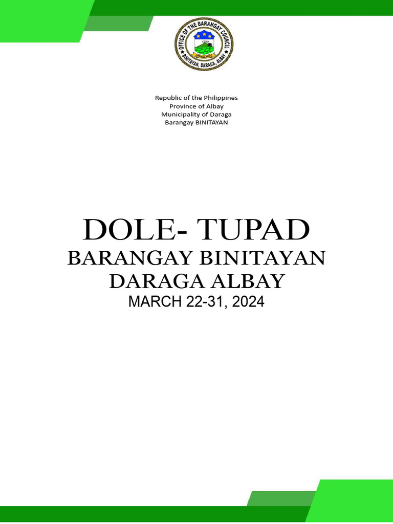 TUPAD Program Schedule for Binitayan | PDF