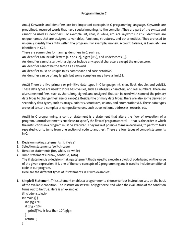 Programming in C | PDF | Reserved Word | Data Type