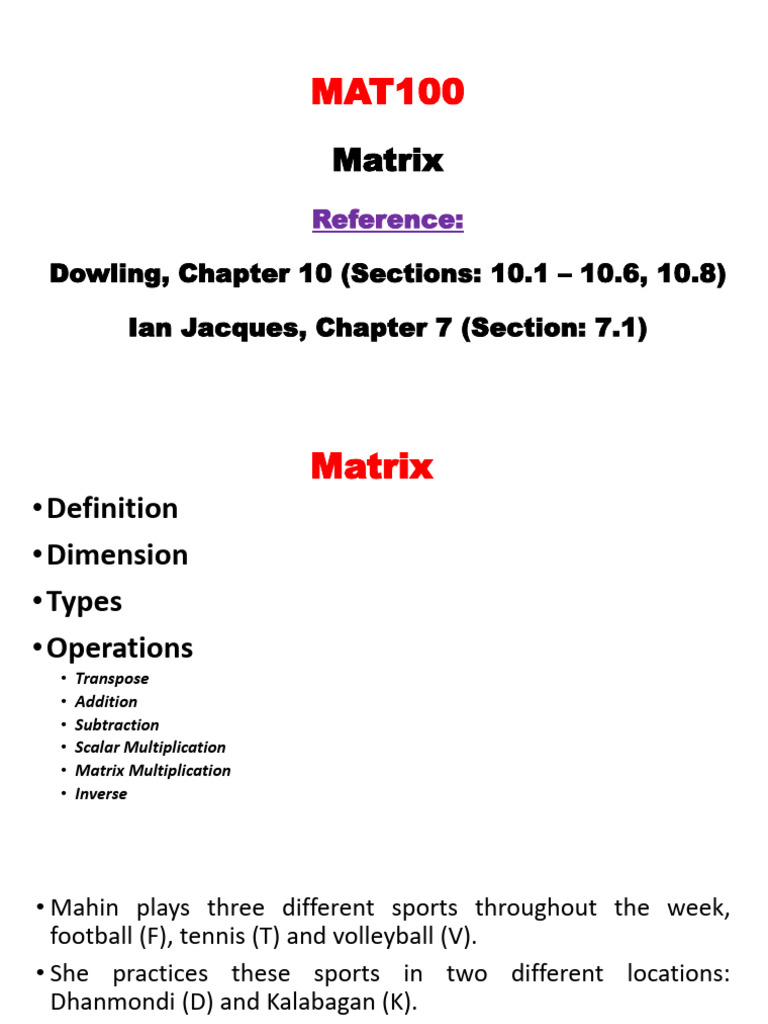 Matrix1 MAT100 | PDF | Matrix (Mathematics) | Linear Algebra