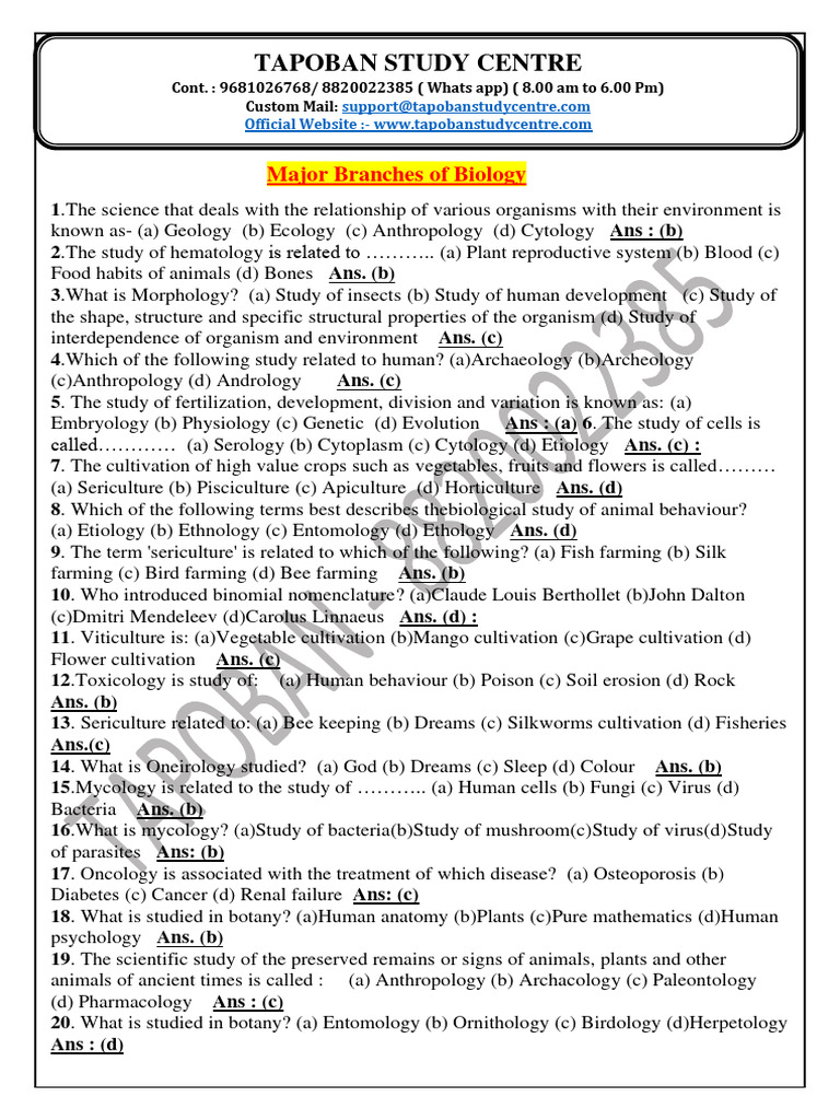 Major Biology Branches Explained | PDF | Horticulture | Anthropology