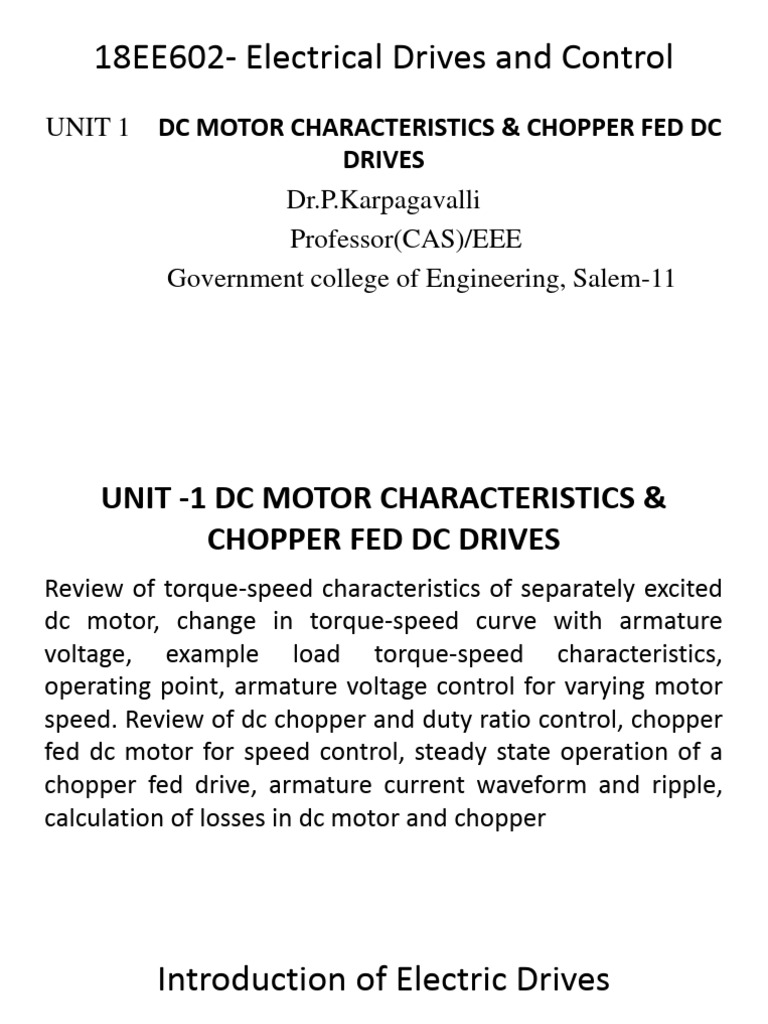 UNIT 1-Lecture 1 Introduction of Electrical Drives and Control | PDF | Electric Motor | Direct ...