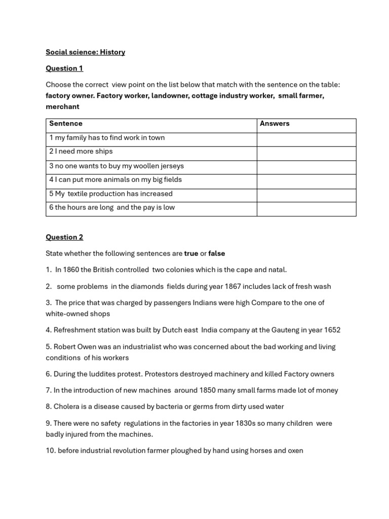 Grade 8 Industrial Revolution Test | PDF | Industrial Revolution ...