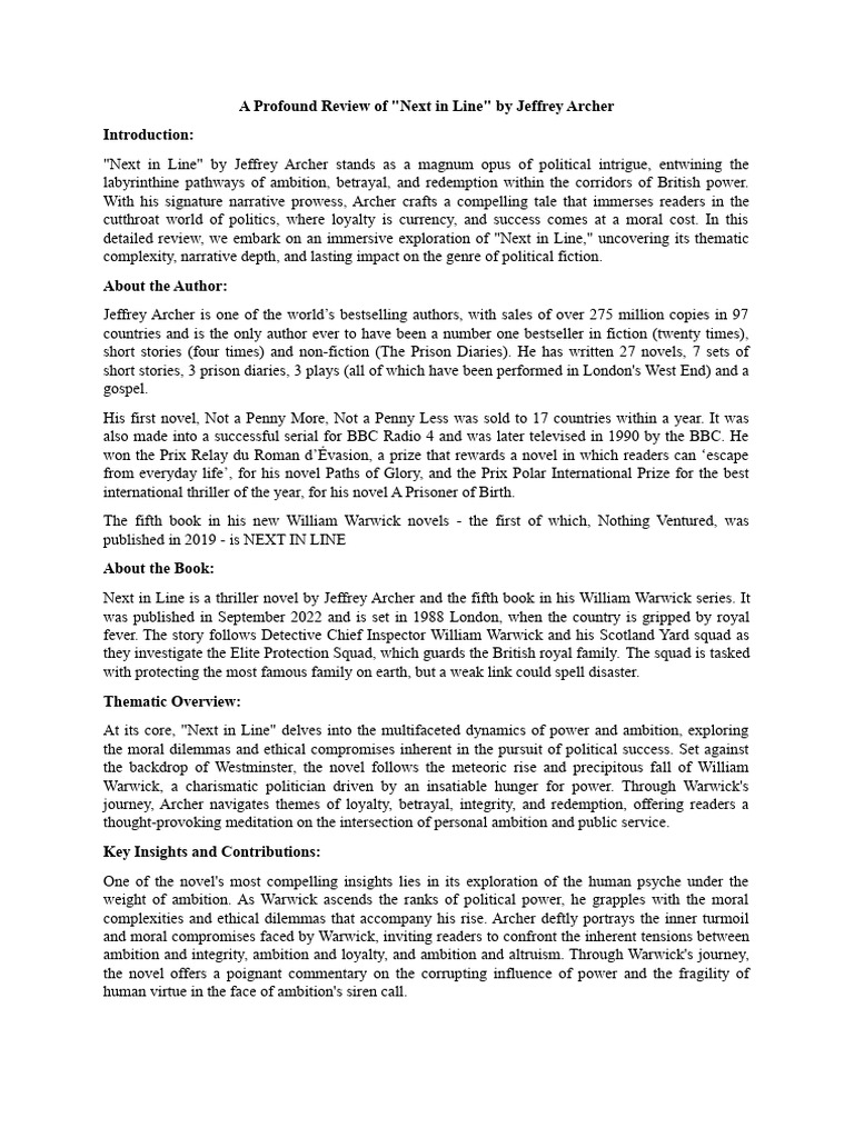 Next in Line Review | PDF | Classics | General Fiction