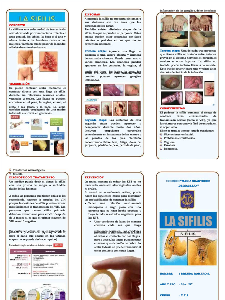 PDF Triptico La Sifilisdocx - Compress | PDF | Infección transmitida sexualmente | Vagina