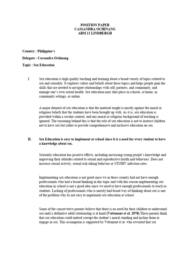 POSITION PAPER ( CASSEY ) | PDF | Sex Education | Intimate Relationships