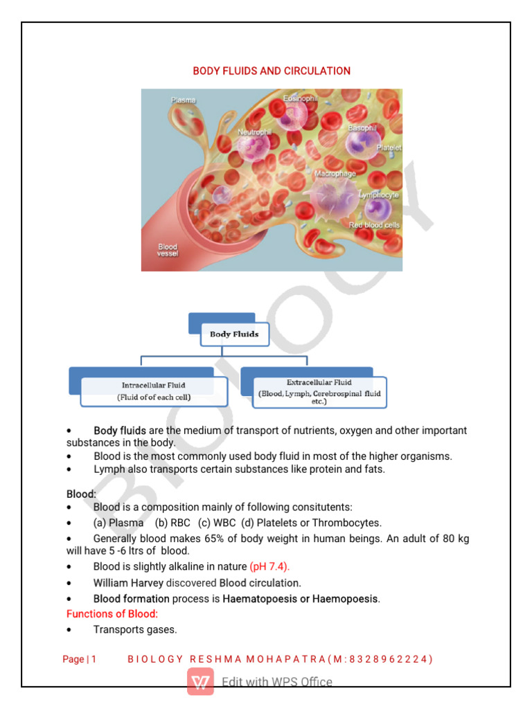 18.body Fluid and Circulation | PDF | Physiology | Animal Anatomy