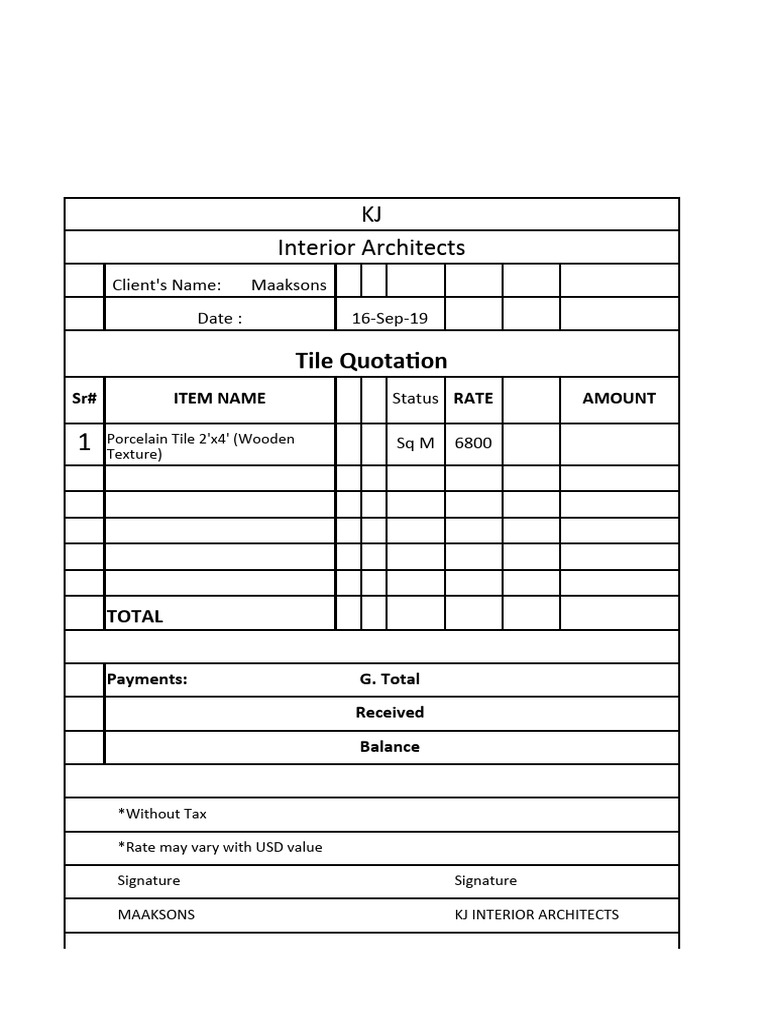 KJ Interior Architects: Tile Quotation | PDF