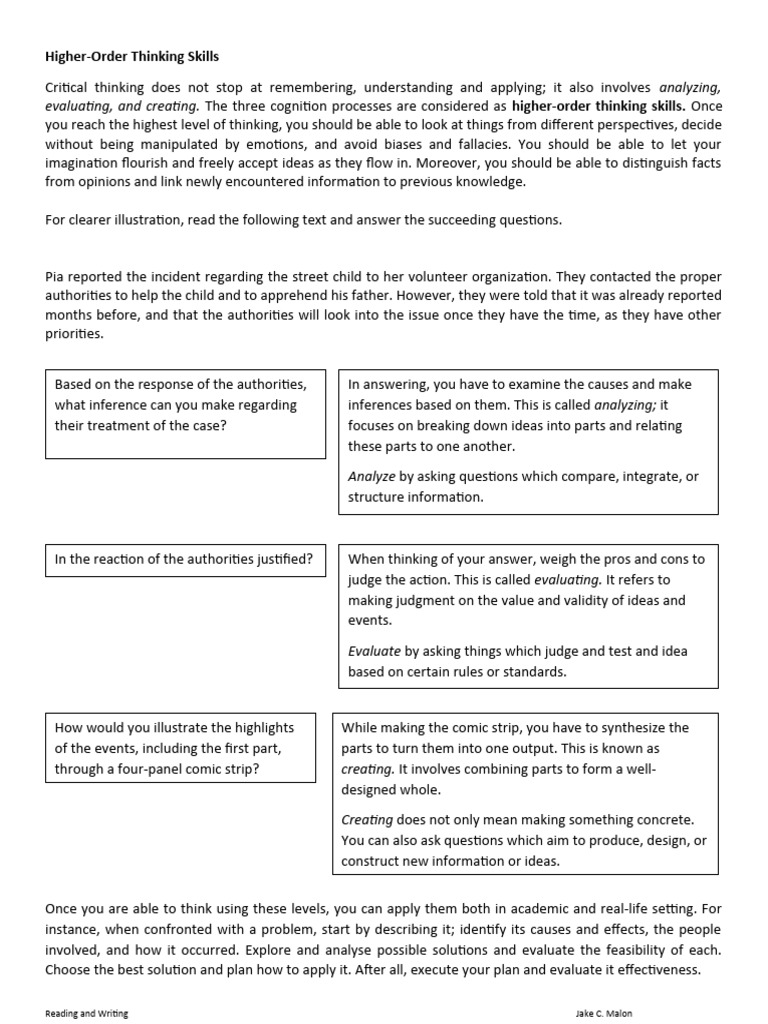 Higher-order-Thinking-Skills | PDF | Critical Thinking | Thought