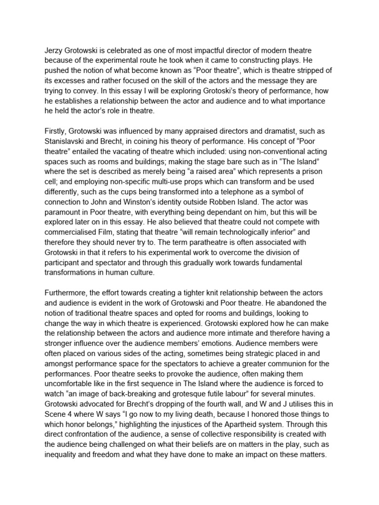 Poor Theatre and Grotowski's Methods Essay | PDF | Liberal Arts Education