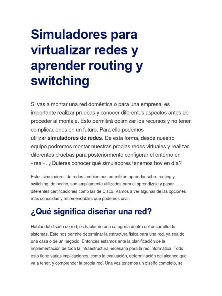 Simuladores Para Virtualizar Redes y Aprender Routing y Switching | PDF | Red de computadoras ...