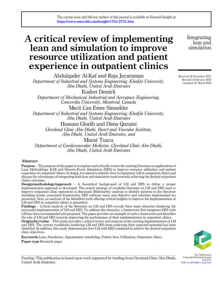 10 1108 - TQM 11 2021 0337 | PDF | Simulation | Patient