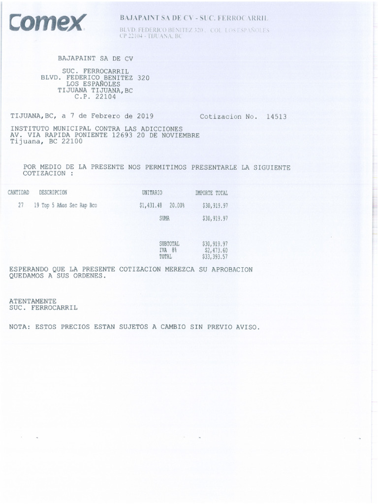 Comex Cotizacion 2 | PDF
