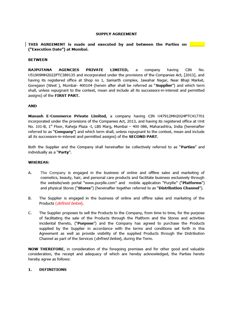 10 - Cetaphil Draft Supply Agreement (Inventory Basis) Final Draft 11 ...