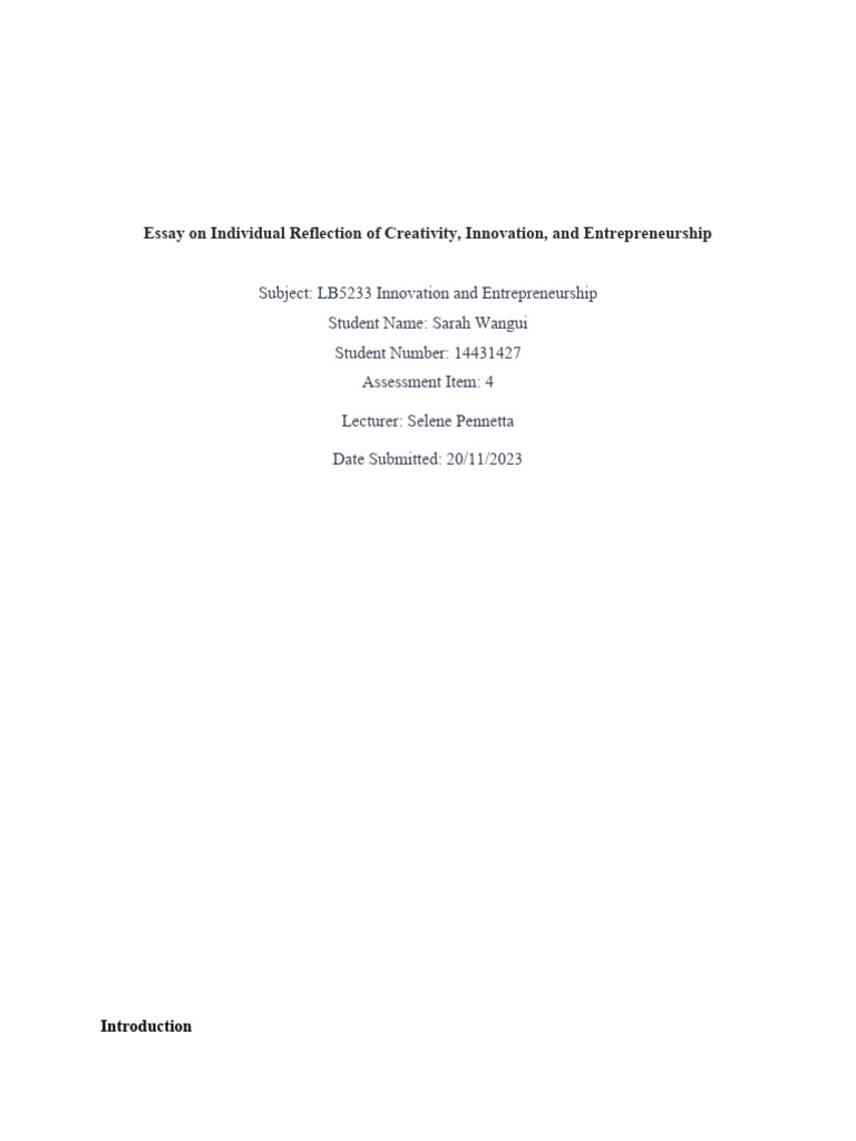 Reflection on Creativity in Entrepreneurship | PDF | Entrepreneurship ...