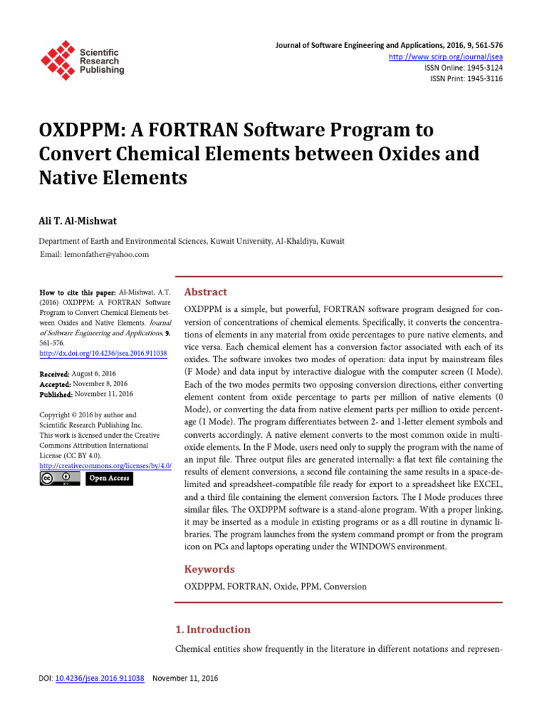 OXDPPM - A FORTRAN Software Program To Convert Chemical Elements ...