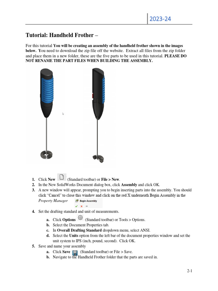 SolidWorks Assembly Tutorial: Frother | PDF | Software | System Software