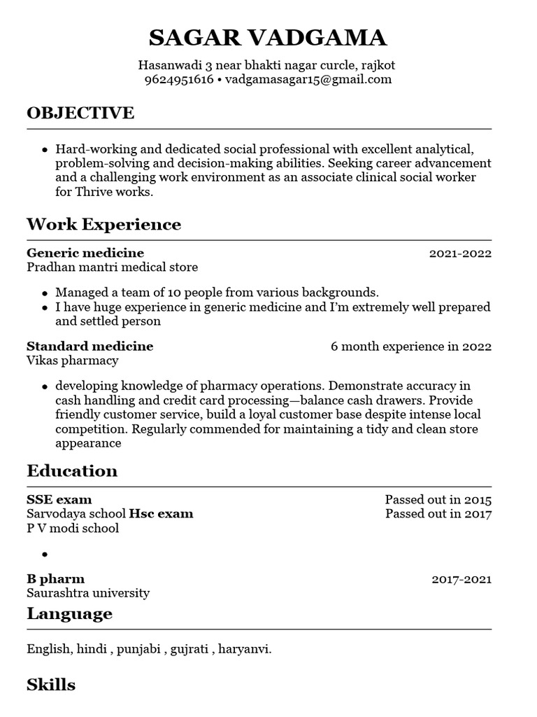 Resume SAGAR VADGAMA | PDF