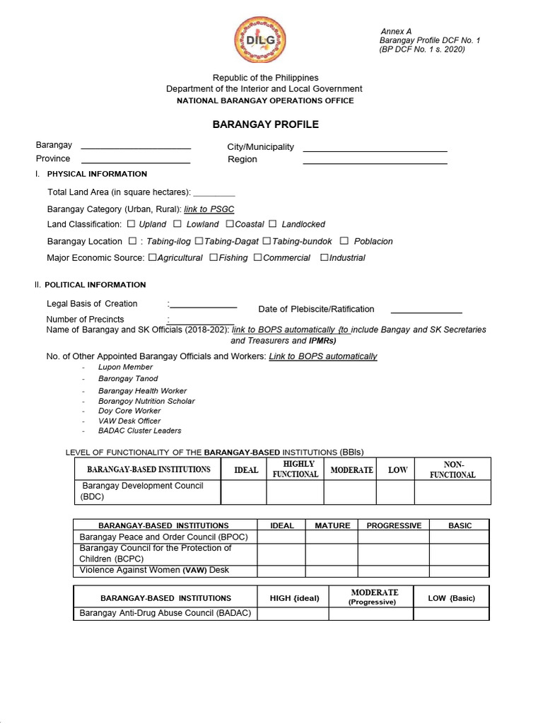 Brgy. Profile Facilities BIS BPS MS Word | PDF | Water