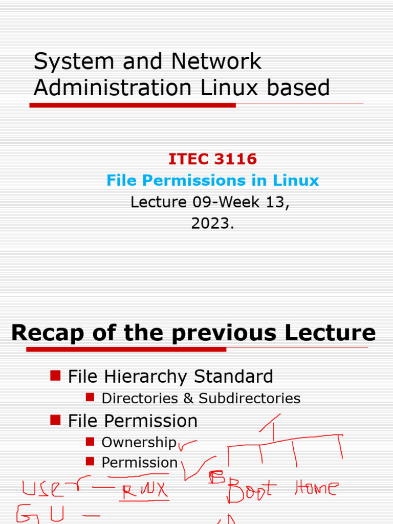 ITEC3116 SNAL Lecture 9 File Permission | PDF | Directory (Computing) | Computer File