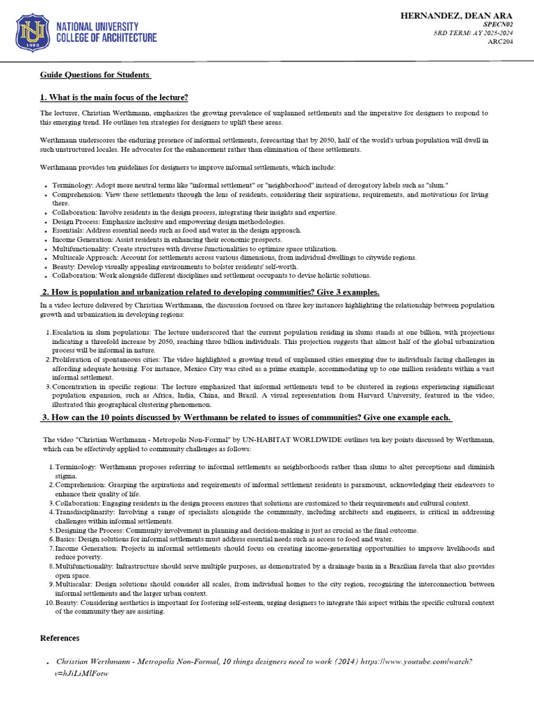 Specs 2 Assignment#1 | PDF | Slum | Urbanization