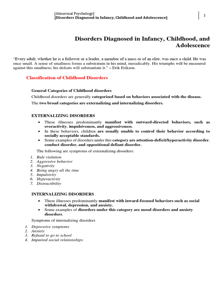 Childhood Psychological Disorders Overview | PDF | Attention Deficit ...
