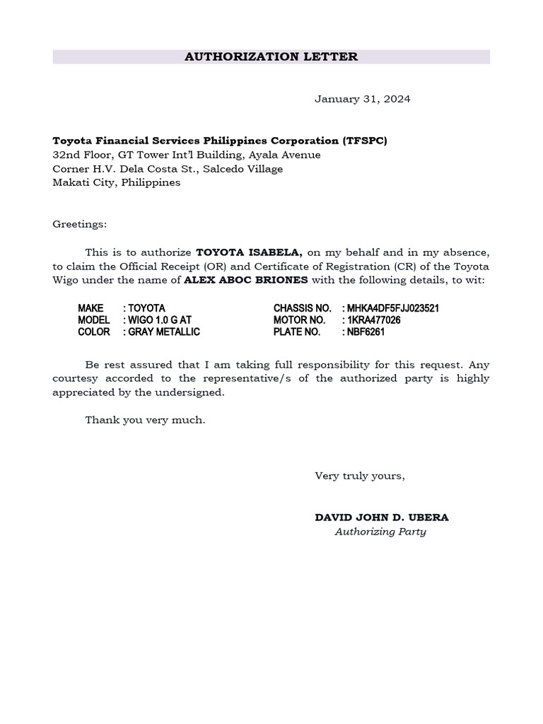 Authorization Letter | PDF