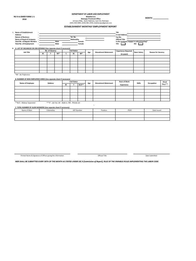 Monthly Employment Report Form IV-A | PDF | Employment | Justice