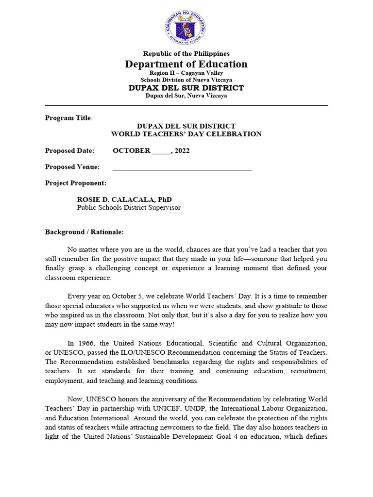 Teacher's Day Proposal | PDF | Teachers