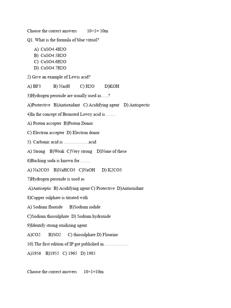Inorganic Chemistry MCQs and Answers | PDF | Home & Garden