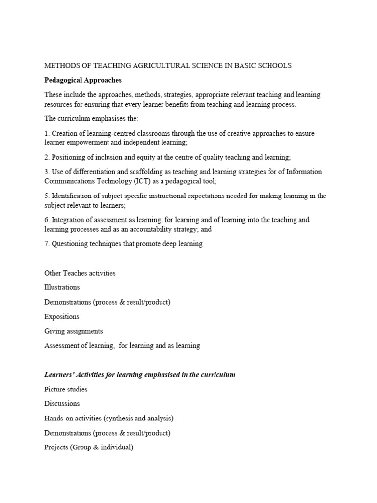 Methods of Teaching Agricultural Science in Basic Schools | PDF ...