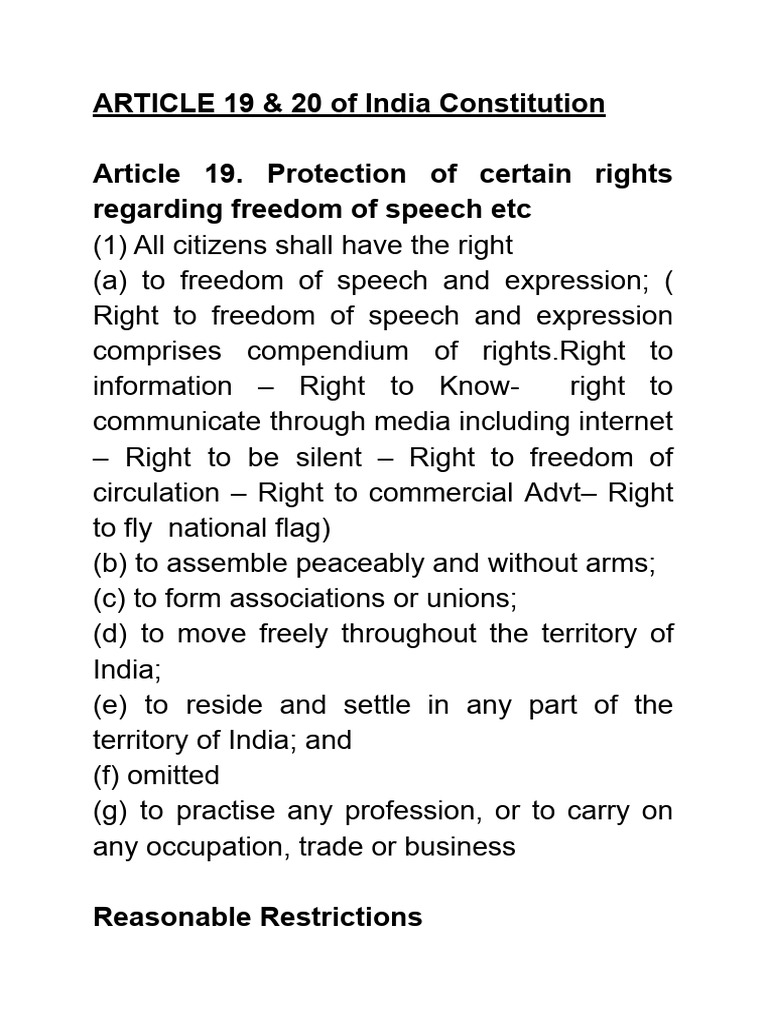 ARTICLE 19 & 20 of India Constitution | PDF | Double Jeopardy | Government