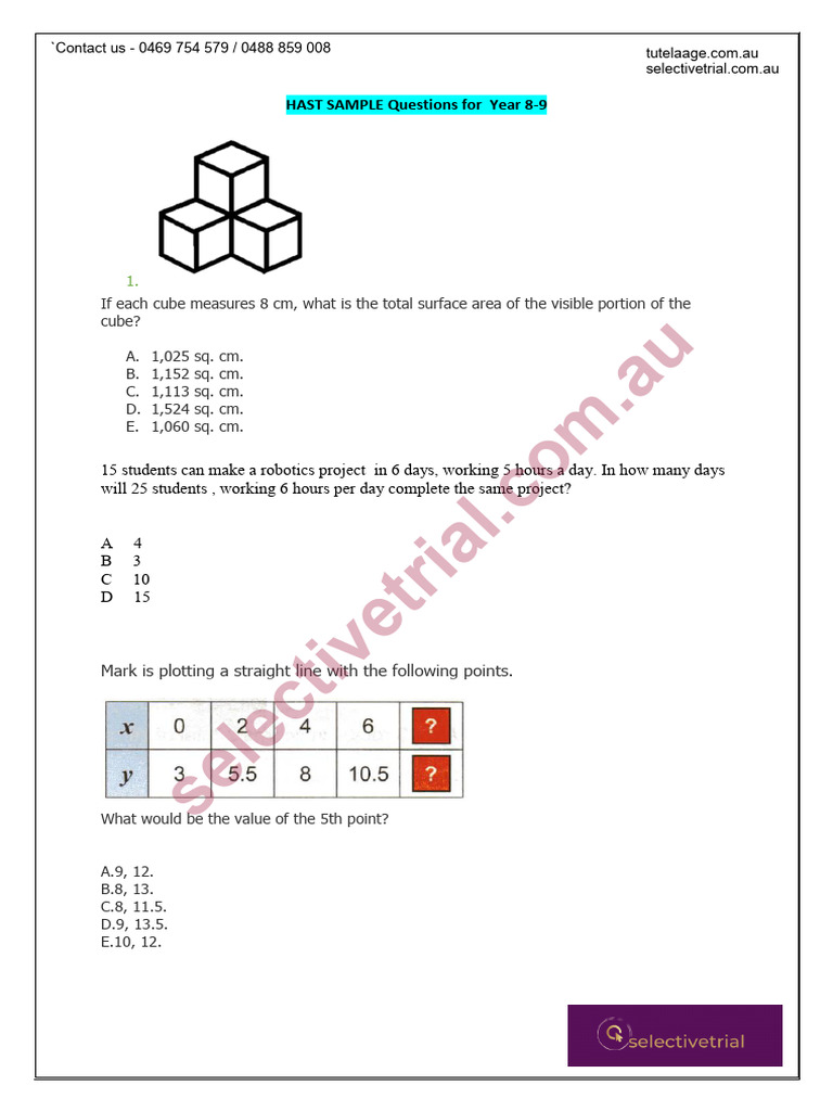 HAST SAMPLE Questions For Year 8 - 2 | PDF