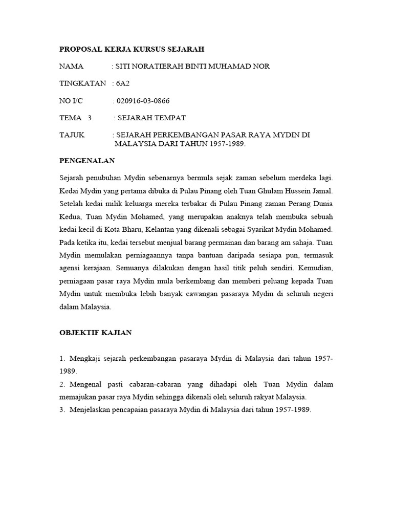 PROPOSAL KERJA KURSUS SEJARAH - Salin | PDF