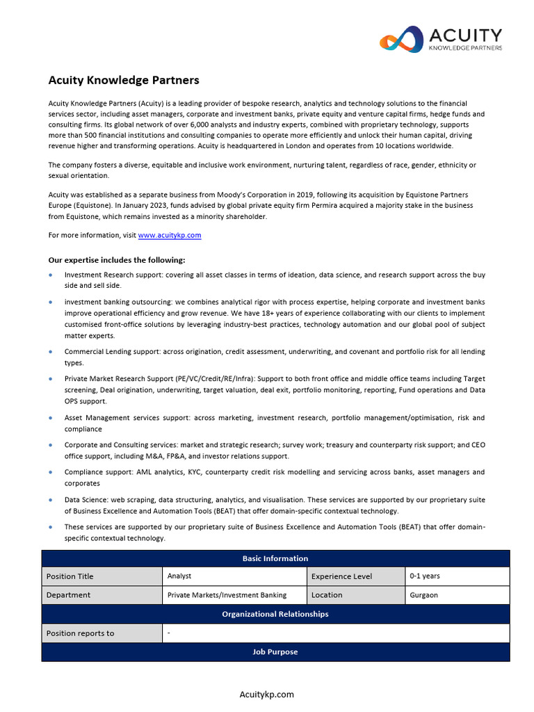 Acuity Knowledge Partners Careers | PDF | Investment Banking | Private Equity
