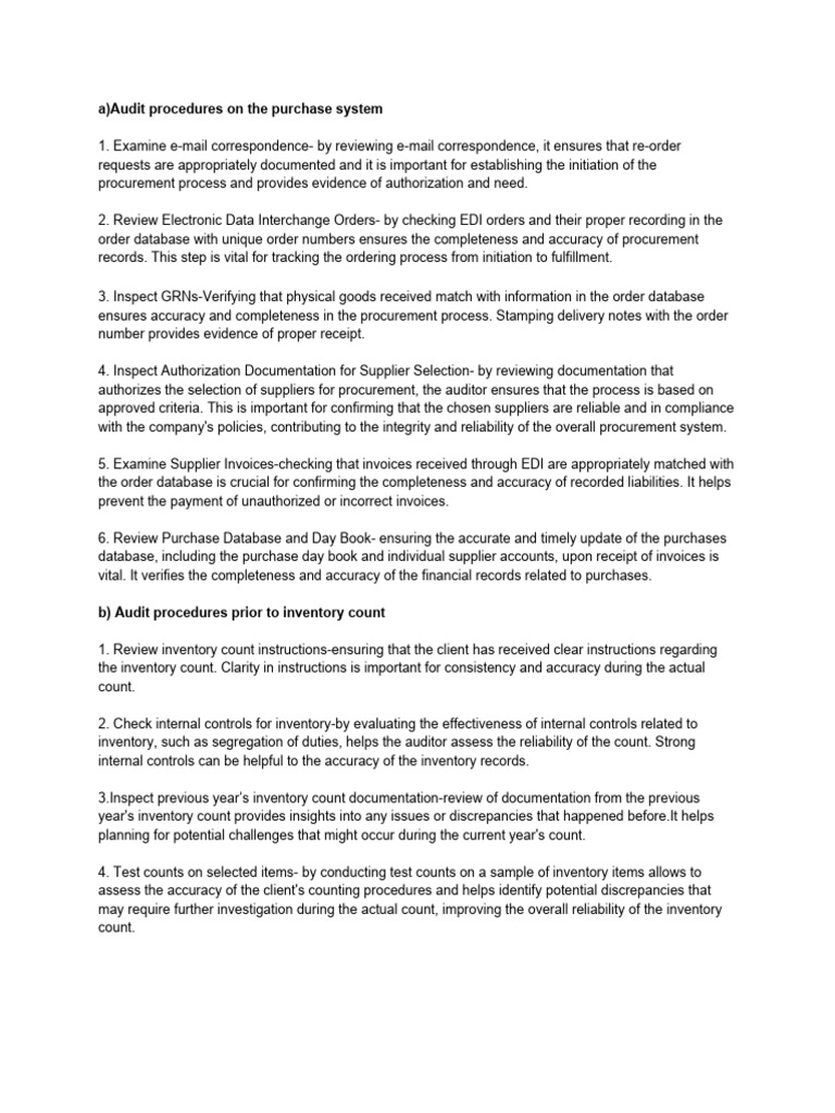 Audit Procedures for Purchases & Inventory | PDF | Internal Control | Audit