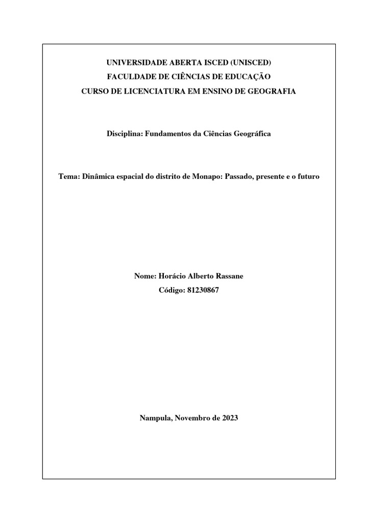 Dinâmica Espacial do Distrito de Monapo | PDF | Erosão | Geografia